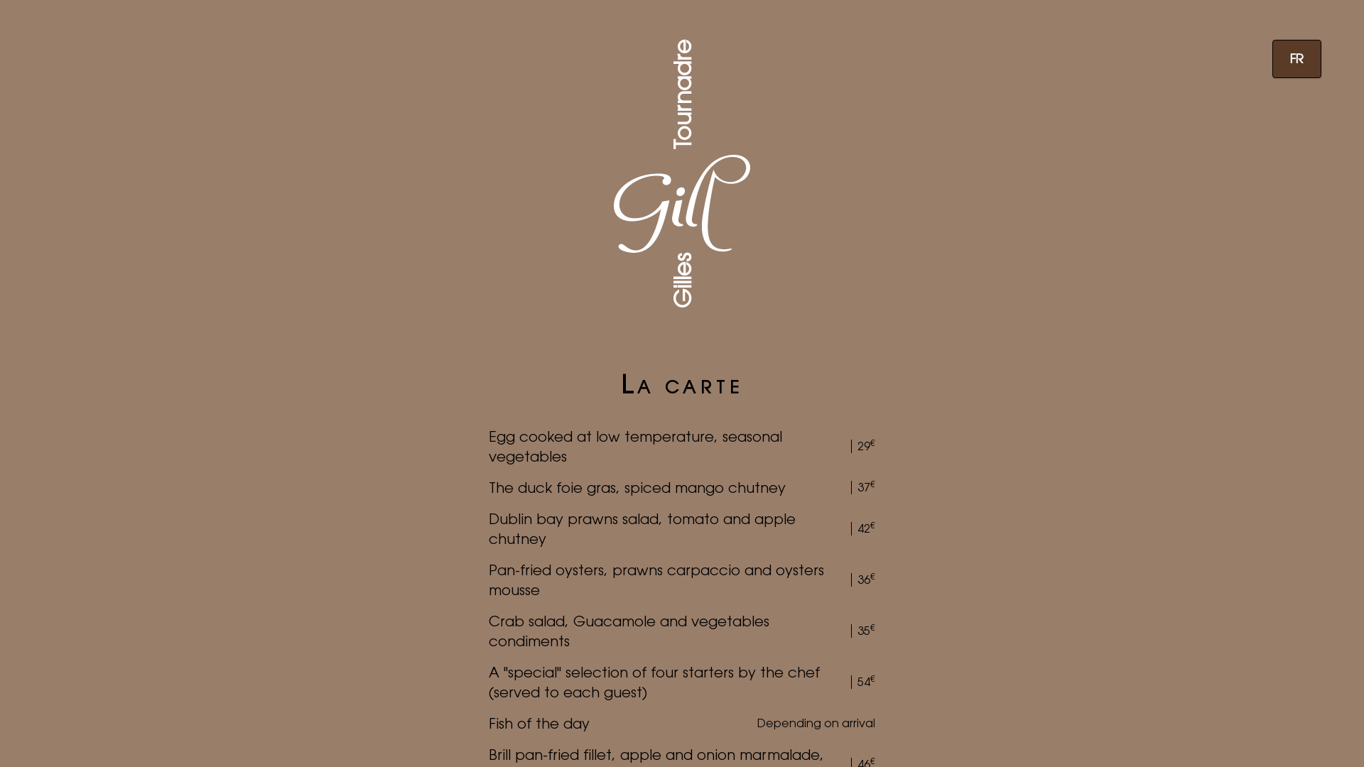 La carte et les Menus - Restaurant Gill - Rouen